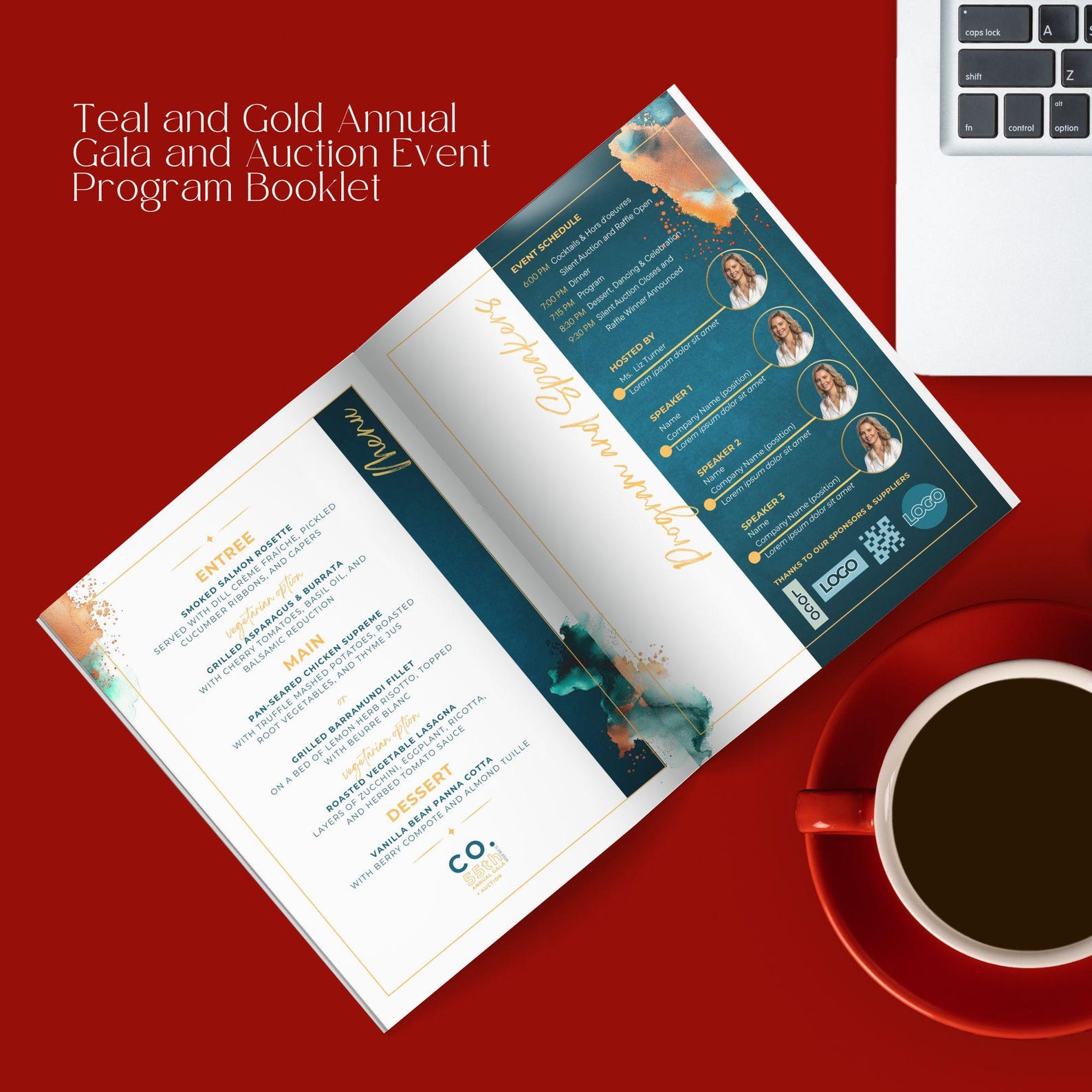 Gala Night Auction Corporate Event Program Booklet Teal and Gold ...