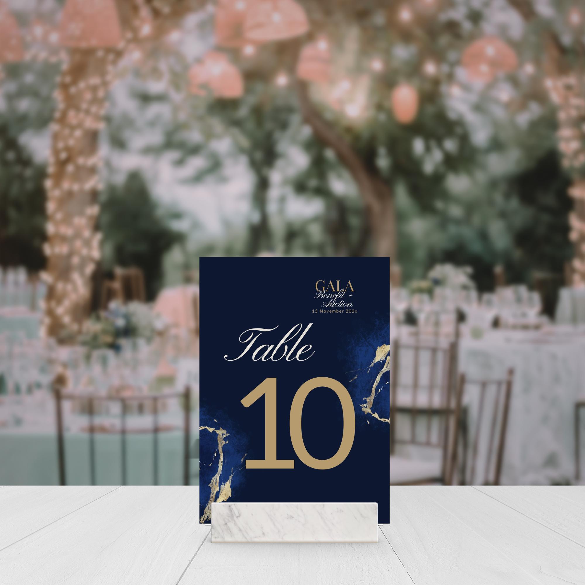 Navy Blue and Gold Table Numbers Gala Benefit Auction Editable Template ...