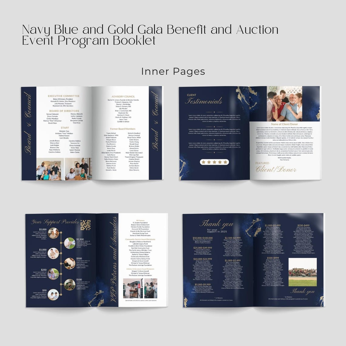 Gala Event Program Booklet Benefit Auction Navy Blue and Gold Nonprofit ...