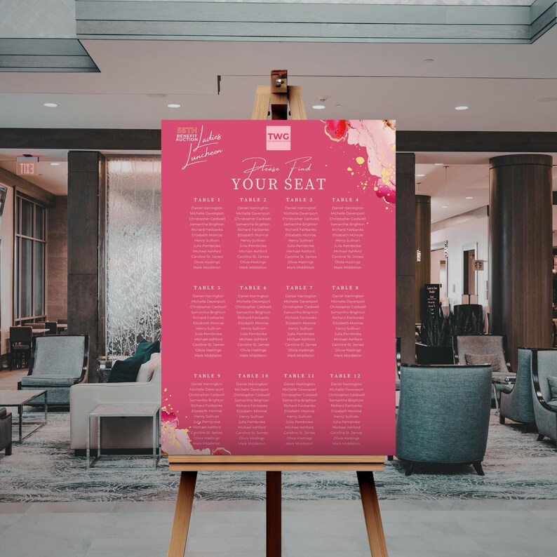 Seating Chart Poster Ladies Luncheon Pink and Gold Benefit Auction Non ...