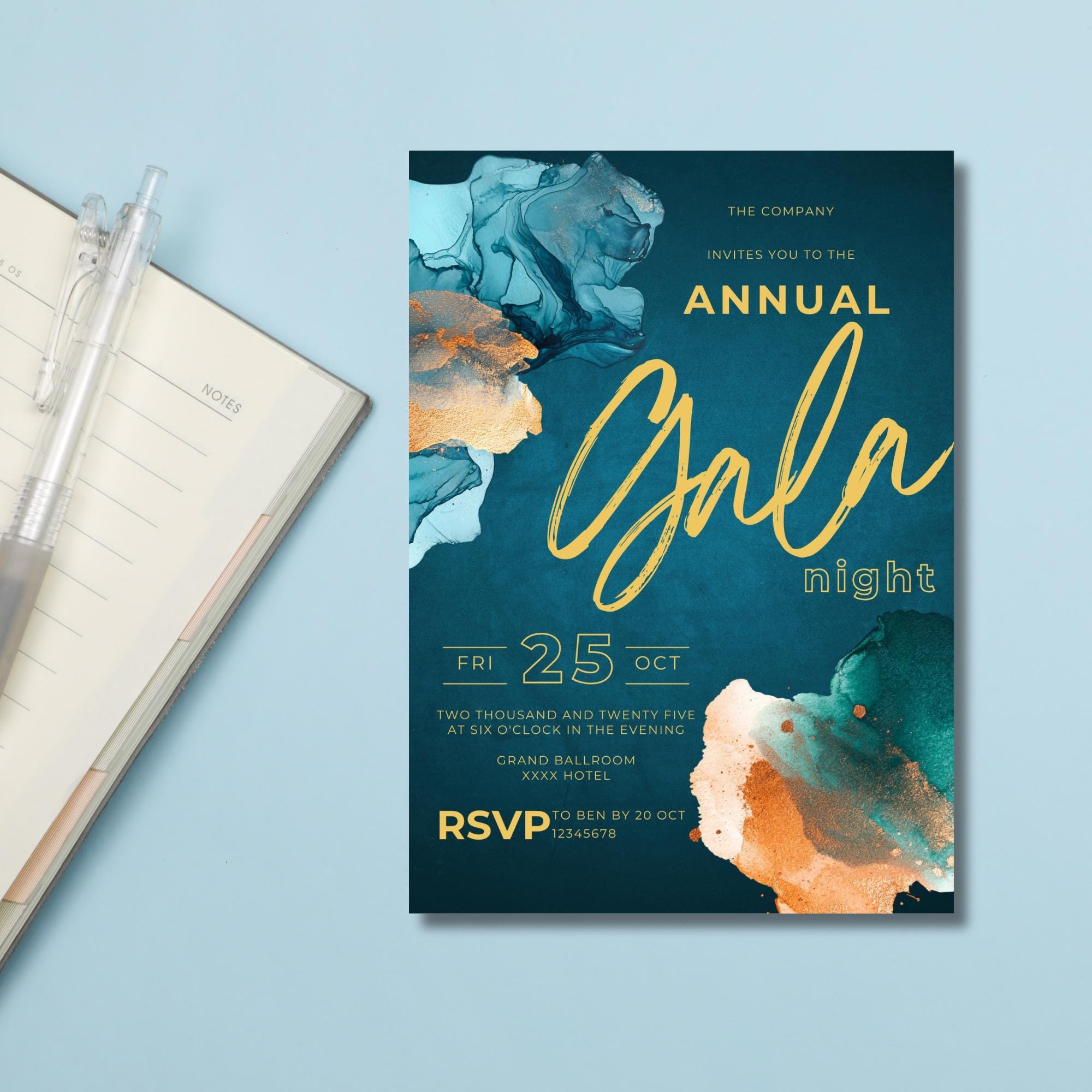 Teal and Gold Gala Night Business Invitation, Corporate Gala Dinner ...