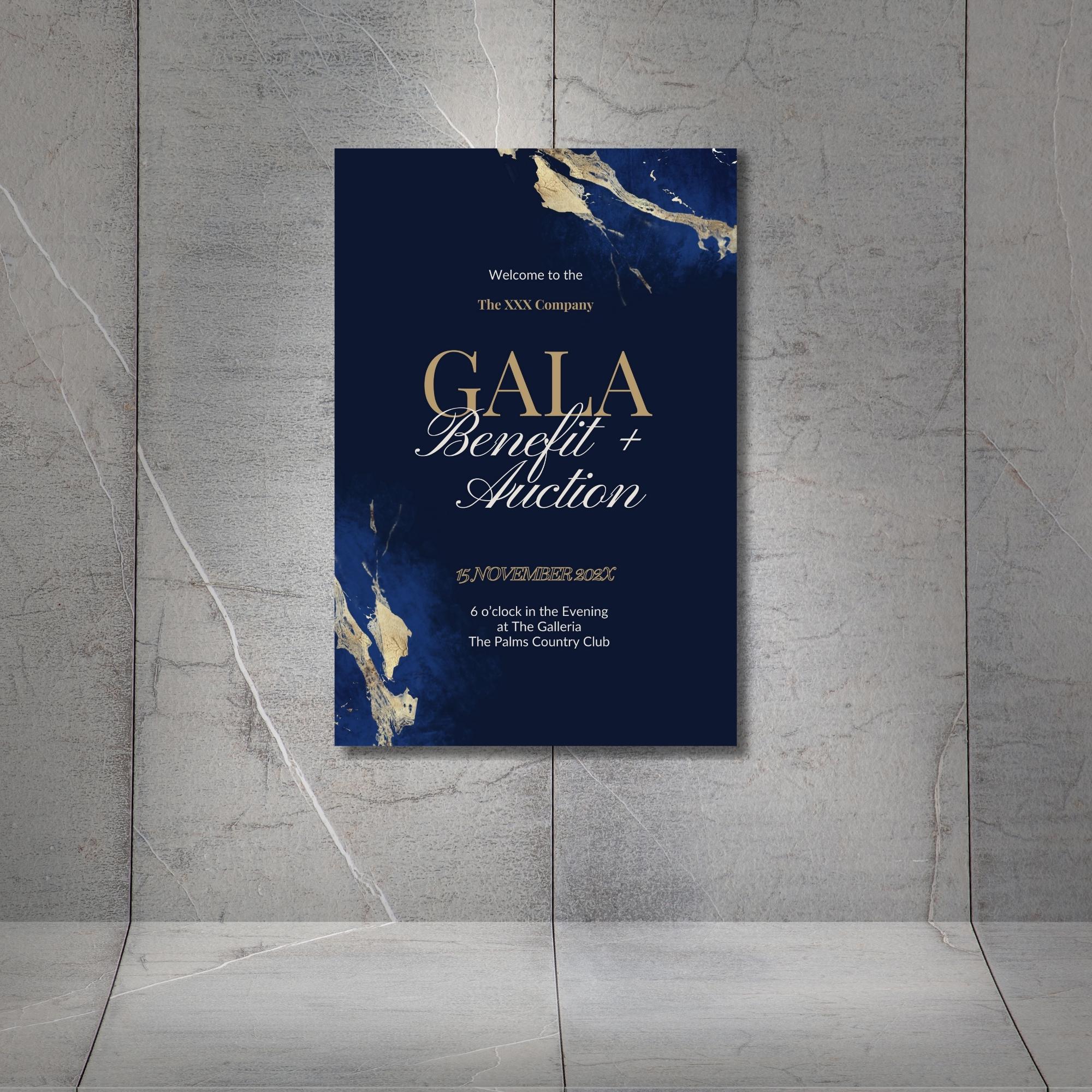 Gala Night Welcome Sign Navy Blue and Gold Benefit Auction Dinner ...