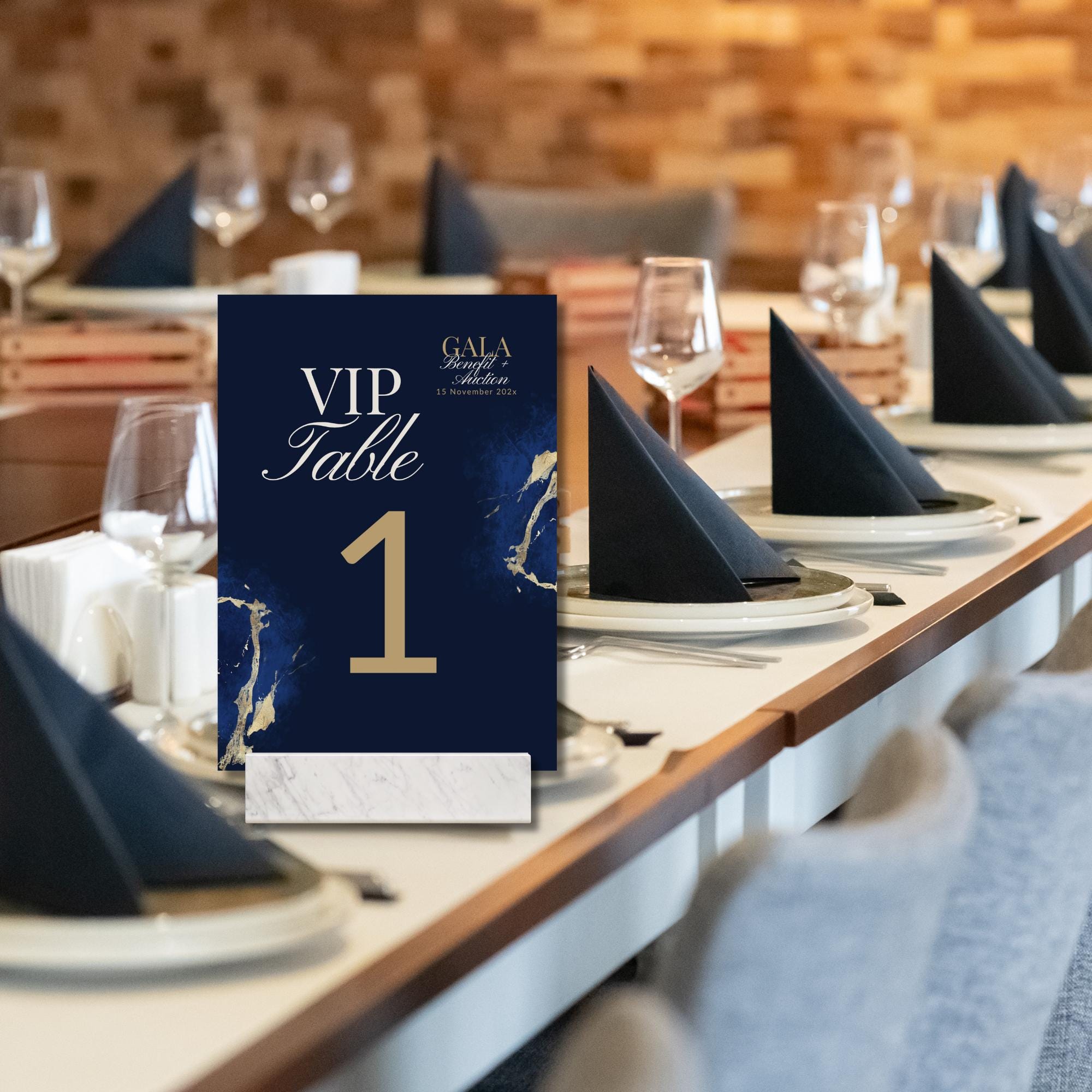 Navy Blue and Gold Table Numbers Gala Benefit Auction Editable Template ...