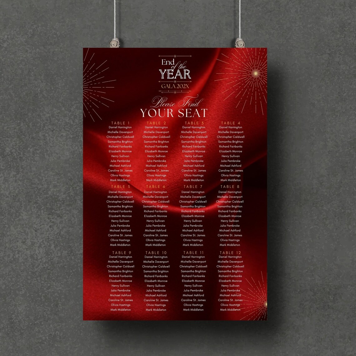 Red and Gold Event Seating Chart Template End of the Year Gala Night ...