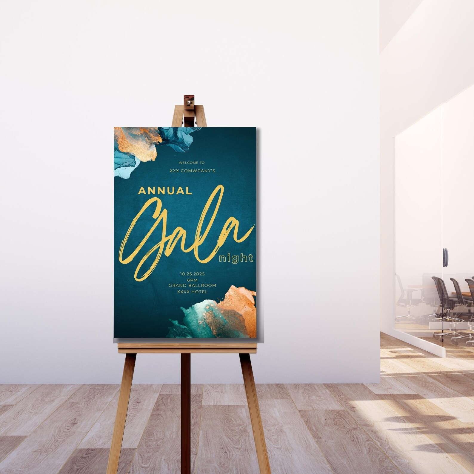 Gala Night Teal and Gold Welcome Sign Corporate Gala Dinner Signage ...