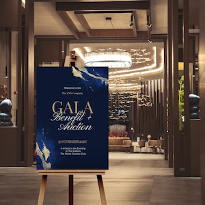 Gala Night Welcome Sign Navy Blue and Gold Benefit Auction Dinner ...