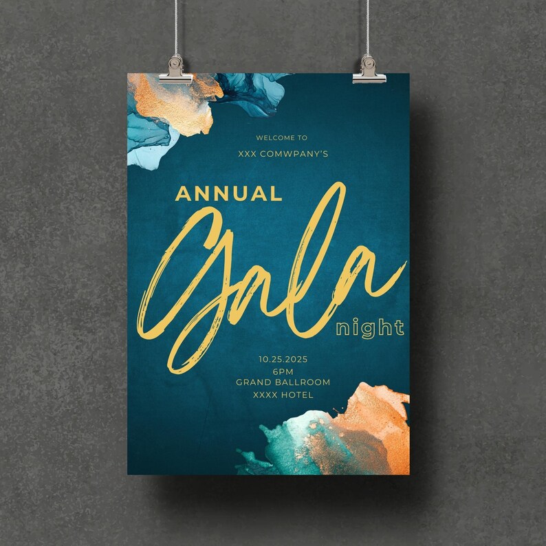 Gala Night Teal and Gold Welcome Sign Corporate Gala Dinner Signage ...