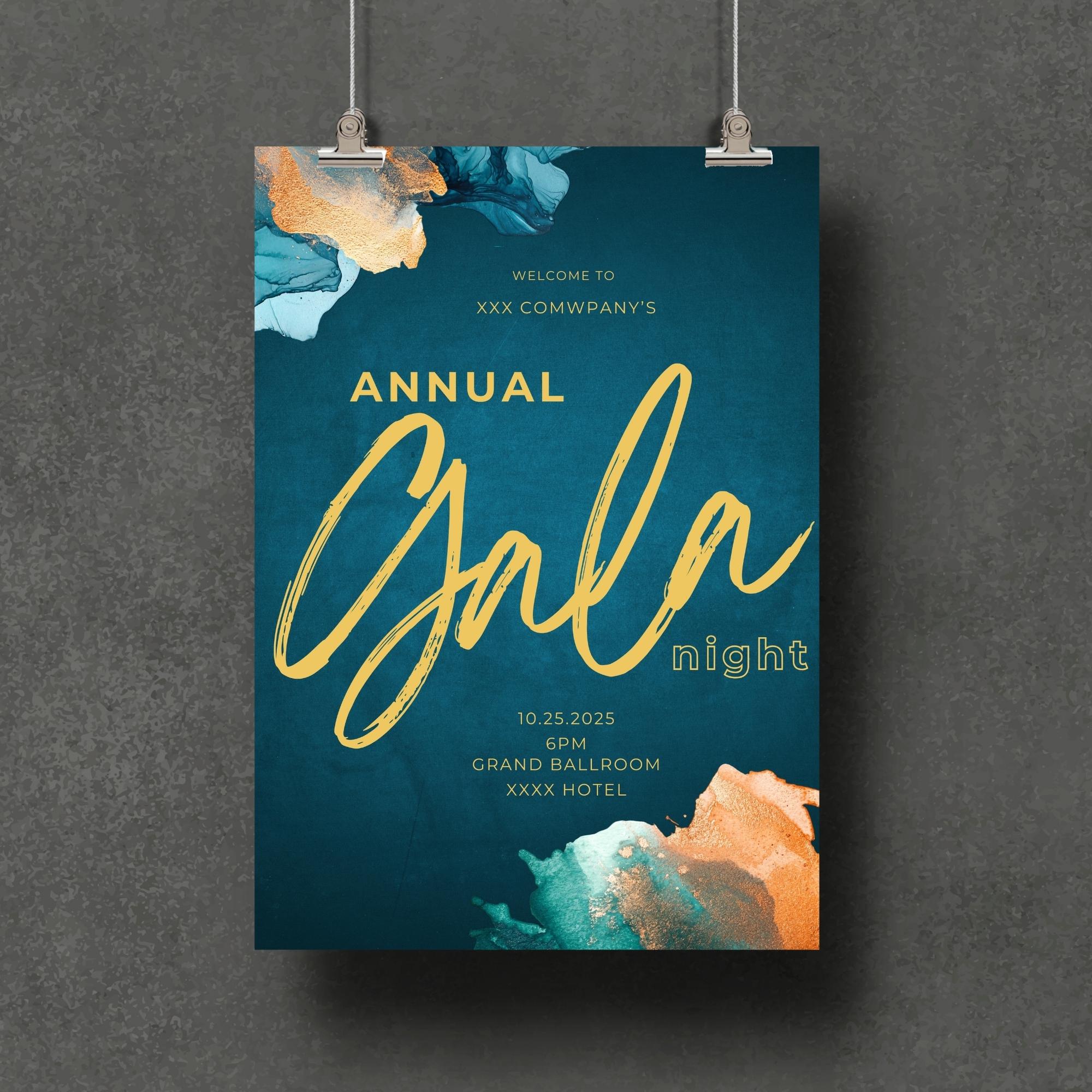 Teal and Gold Gala Night Welcome Sign, Corporate Gala Dinner Signage ...