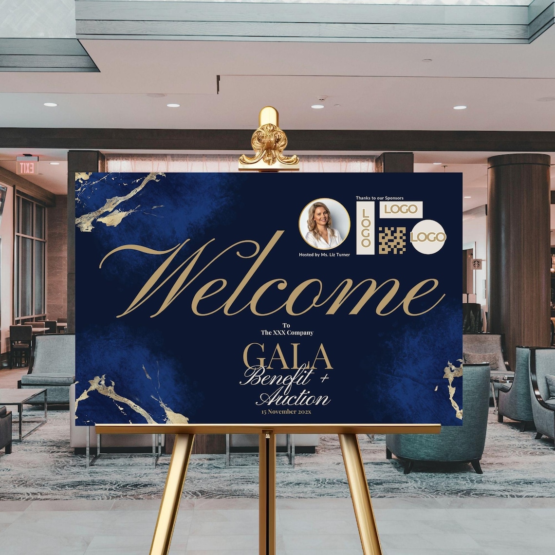 Gala Night Benefit Auction Navy Blue and Gold Corporate Event Gala ...