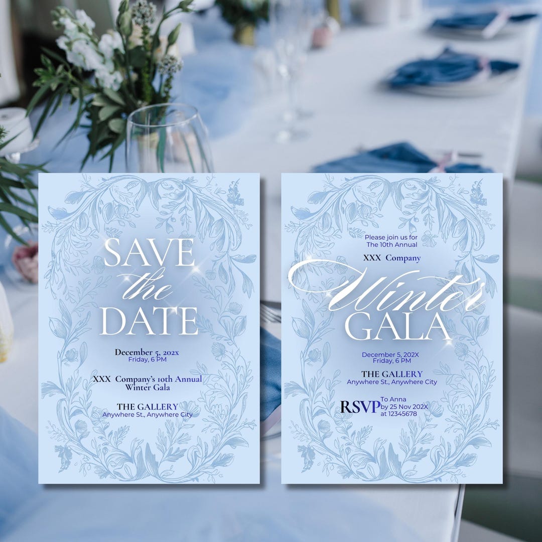 Winter Gala Save the Date and Formal Invitation, Blue and Silver ...