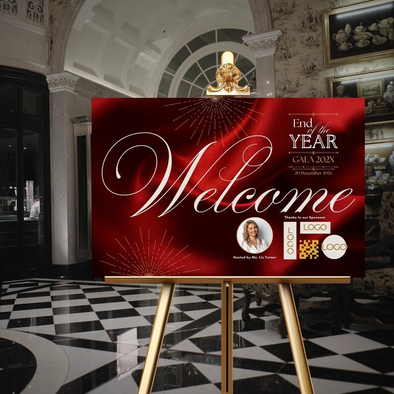 Red and Gold End of the Year Gala Welcome Sign Business Anniversary Red ...