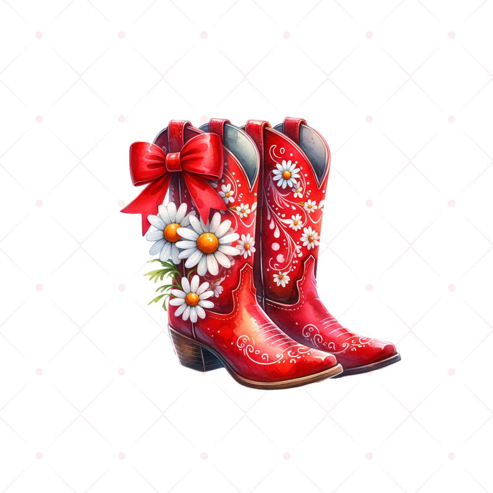 Daisy Red Boots Png, Coastal Cowgirl Boots Png, Red Chinoiserie, Floral ...