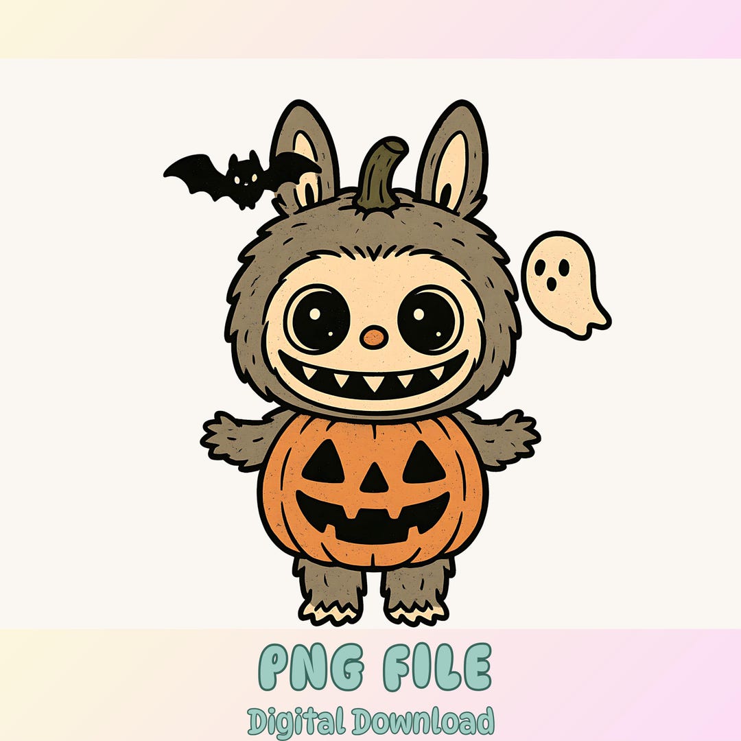 Labubu Pumpkin Costume PNG: Halloween Chibi Clipart (sublimation ...
