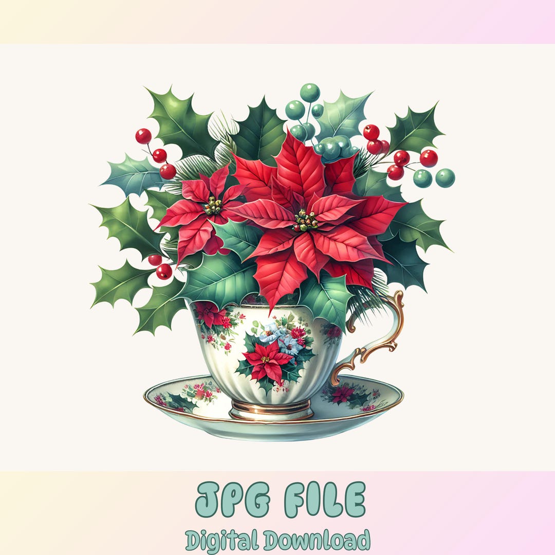 Winter Florals Watercolor Clipart Set: Christmas Poinsettia, Holly ...
