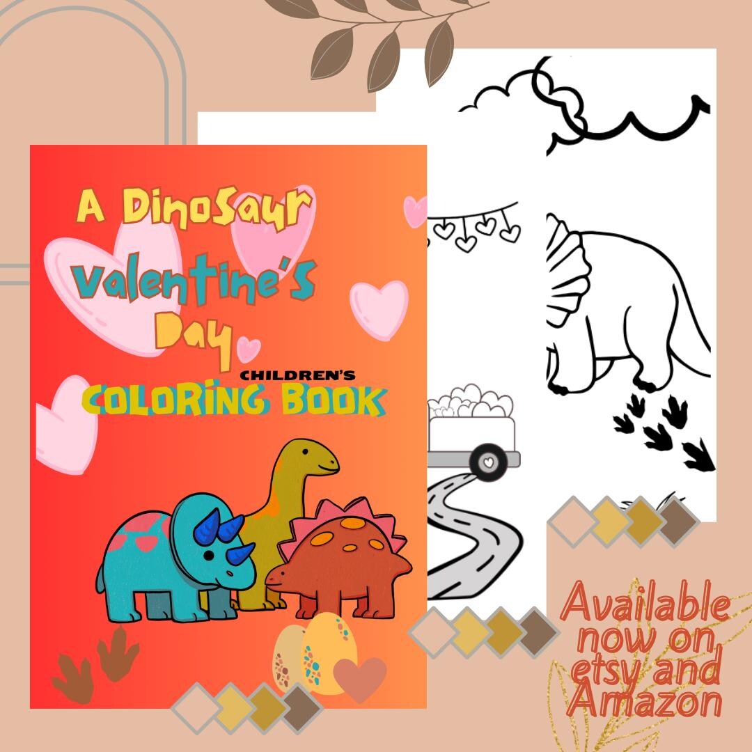 Valentines Day Dinosaur Coloring Book for Kids 24 Fun, Easy Pages Great ...