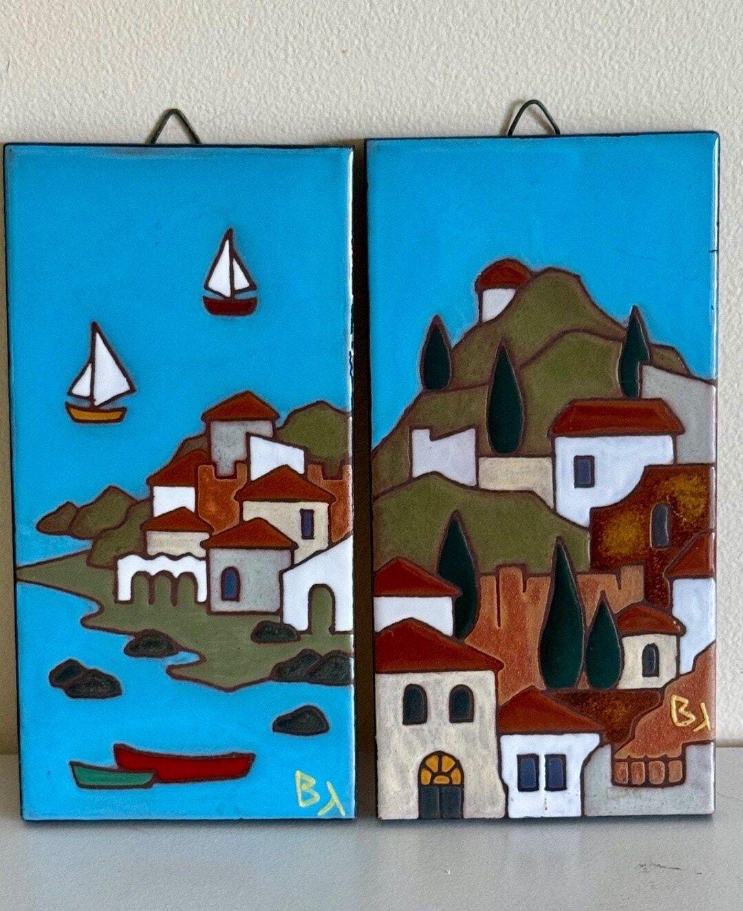 Vintage the House of Greek Art Tiles (2) by E. Adreades Hydra Greece ...