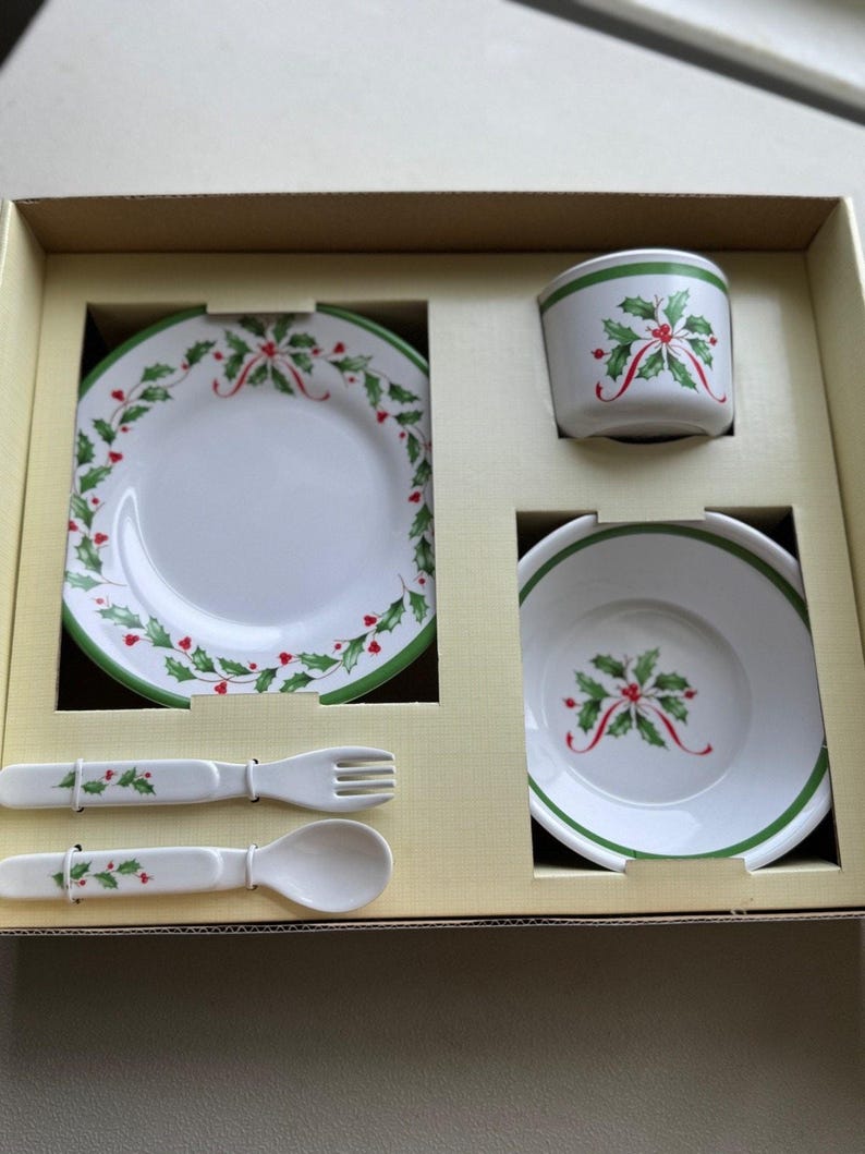 Vtg Lenox Holiday Dinnerware for Children 5 Pc Set Boxed Melamine New ...