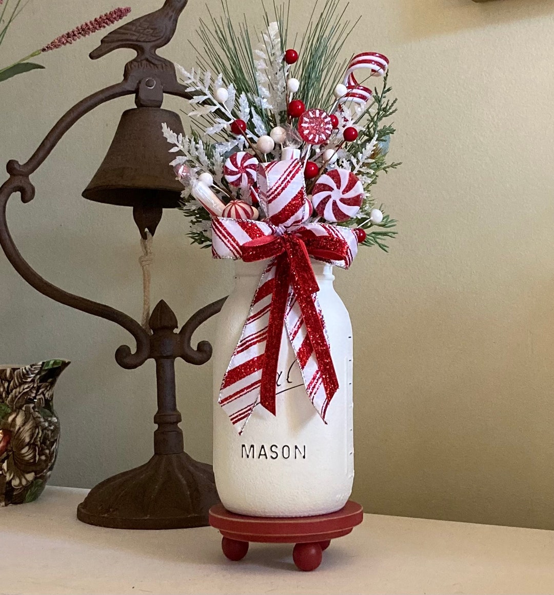 Christmas Mason Jar With Bows, Holiday Centerpiece - Etsy
