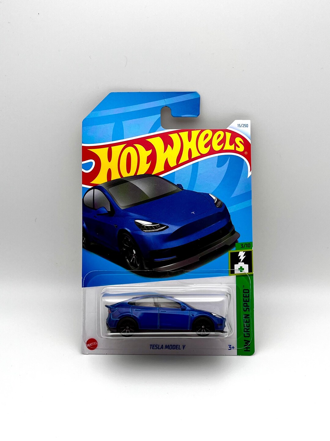 Collectible Hot Wheels Blue Tesla Model Y Toy Car HW Green Speed 1:64 ...