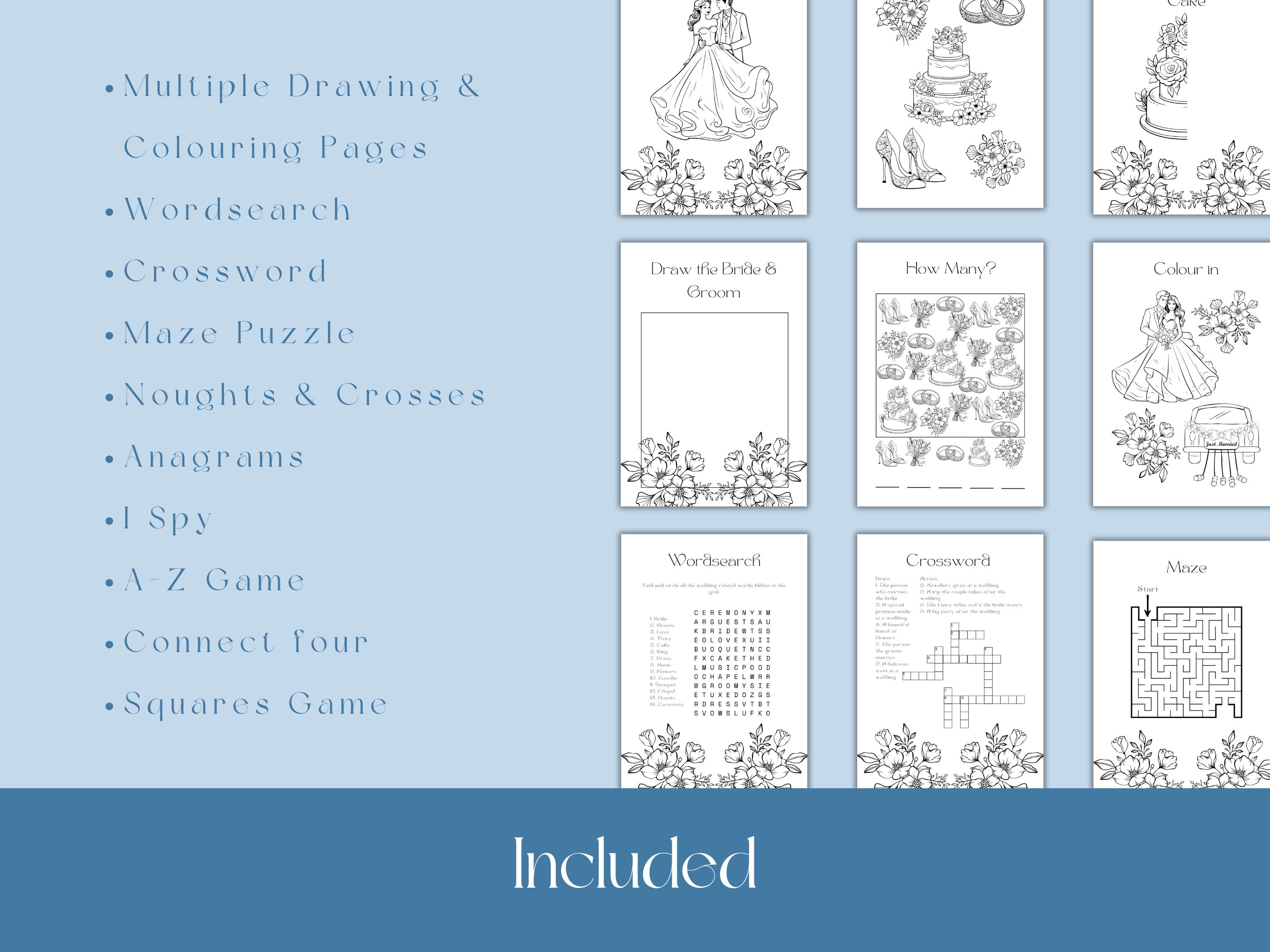 Printable Kids Wedding Activity Book: Games, Puzzles, Coloring (PDF ...