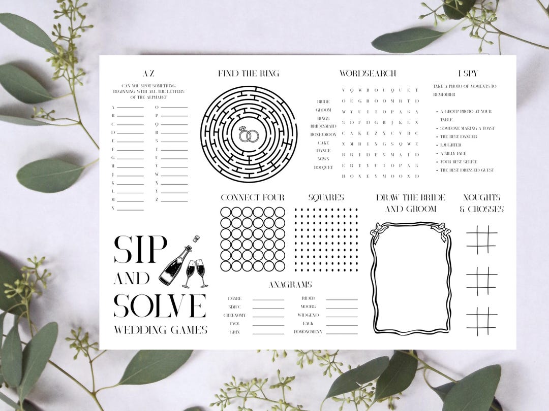 Printable Wedding Activity Book, Activity Booklet, Sip and Solve ...