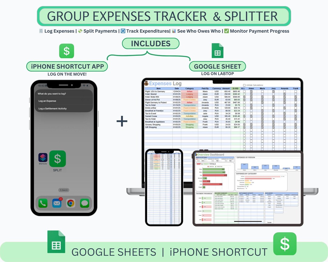 Group Expense Tracker & Splitter | Google Sheets Template With iPhone ...