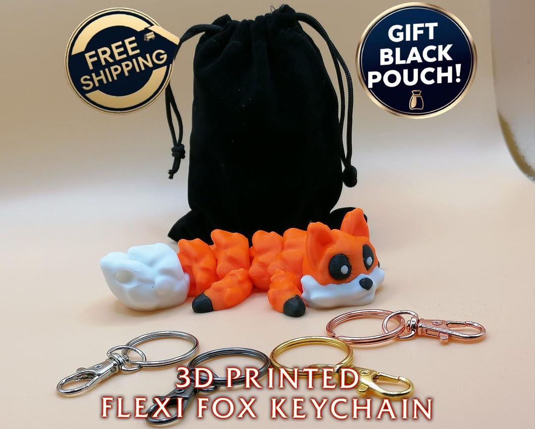 Flexi Fox Keychain – 3D Printed Articulated Fox Keychain | Cute Wiggly ...