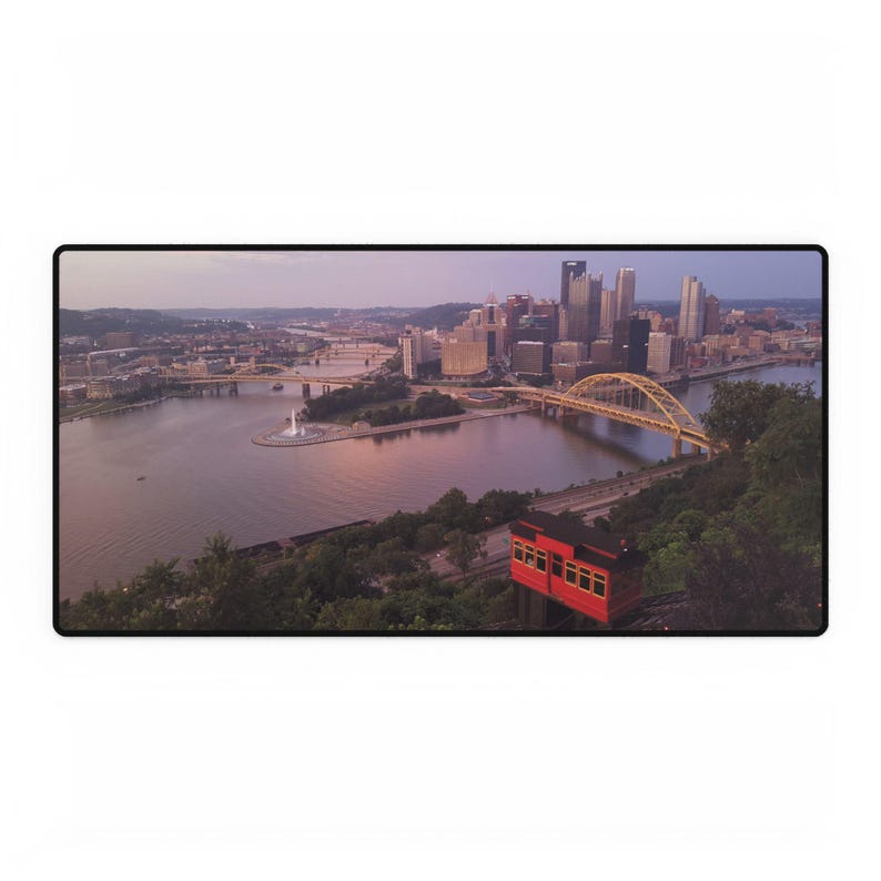 Pittsburgh City Skyline Desk Mat, Sunset Cityscape, Rivers Confluence ...