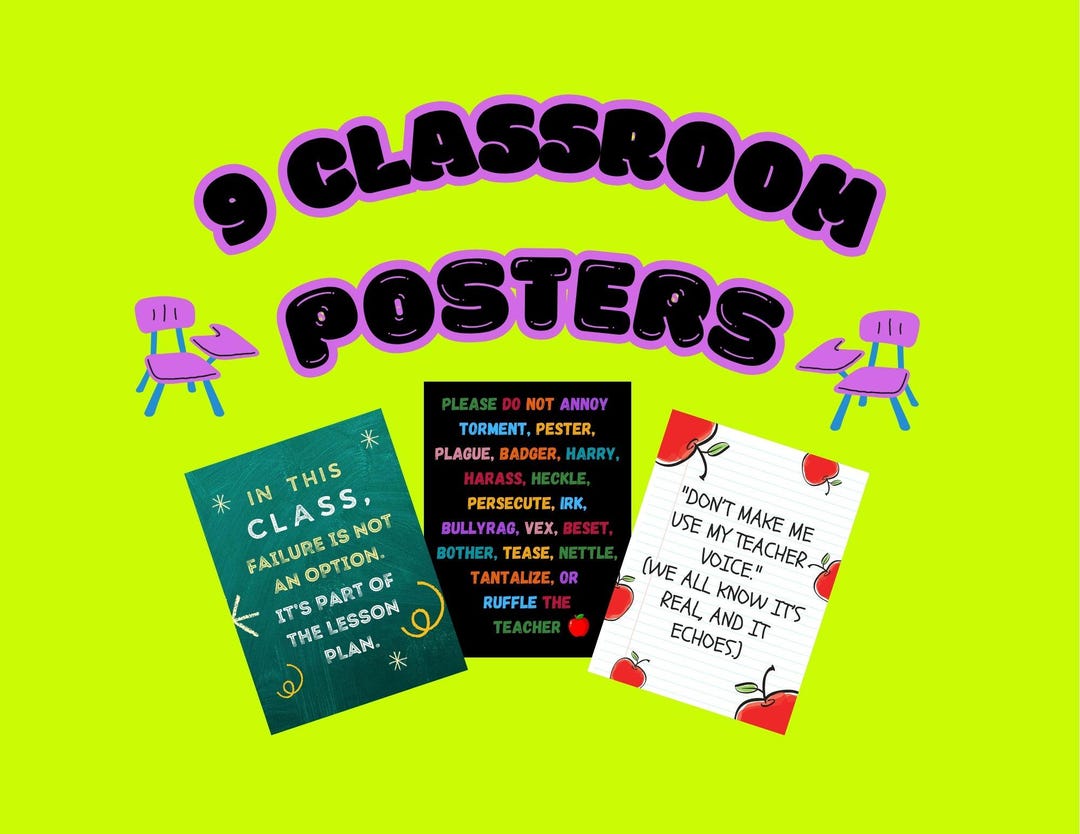 Colorful Classroom Poster Bundle – Set of 9 Funny & Inspirational ...