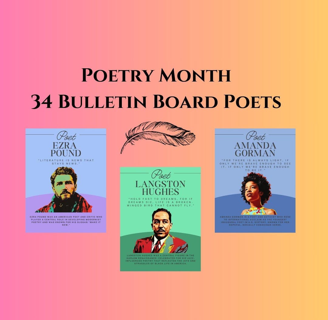 National Poetry Month Bulletin Board Bundle – 34 Famous Poets With ...