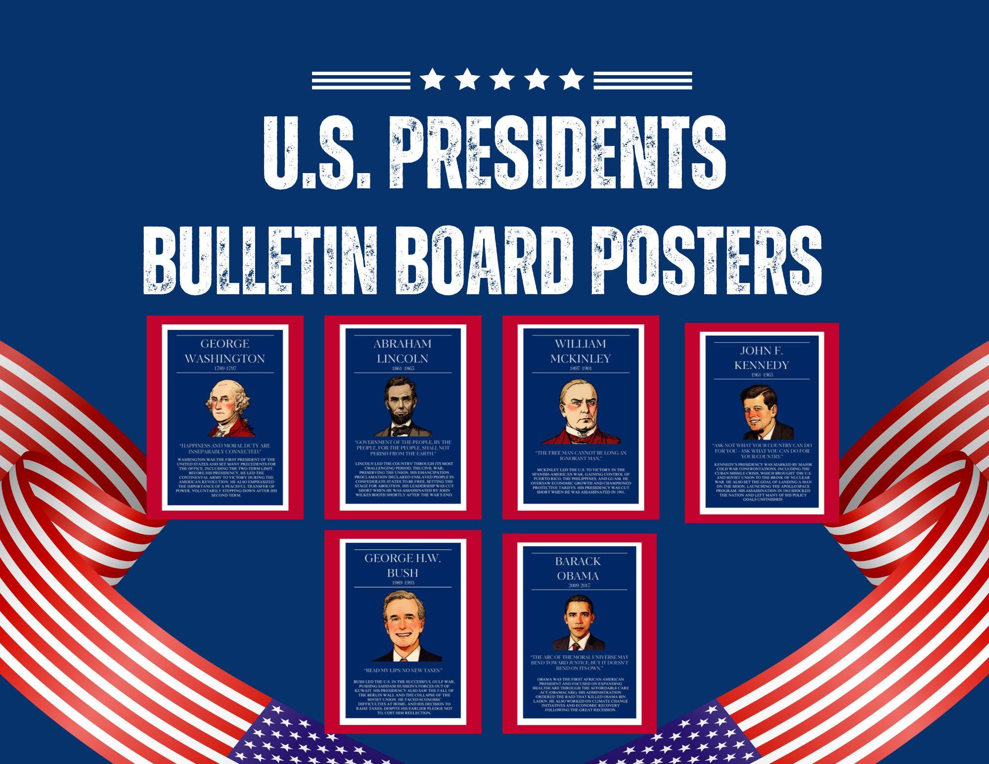 45 U.S. Presidents Poster Set – Digital Download, Teacher Bulletin ...