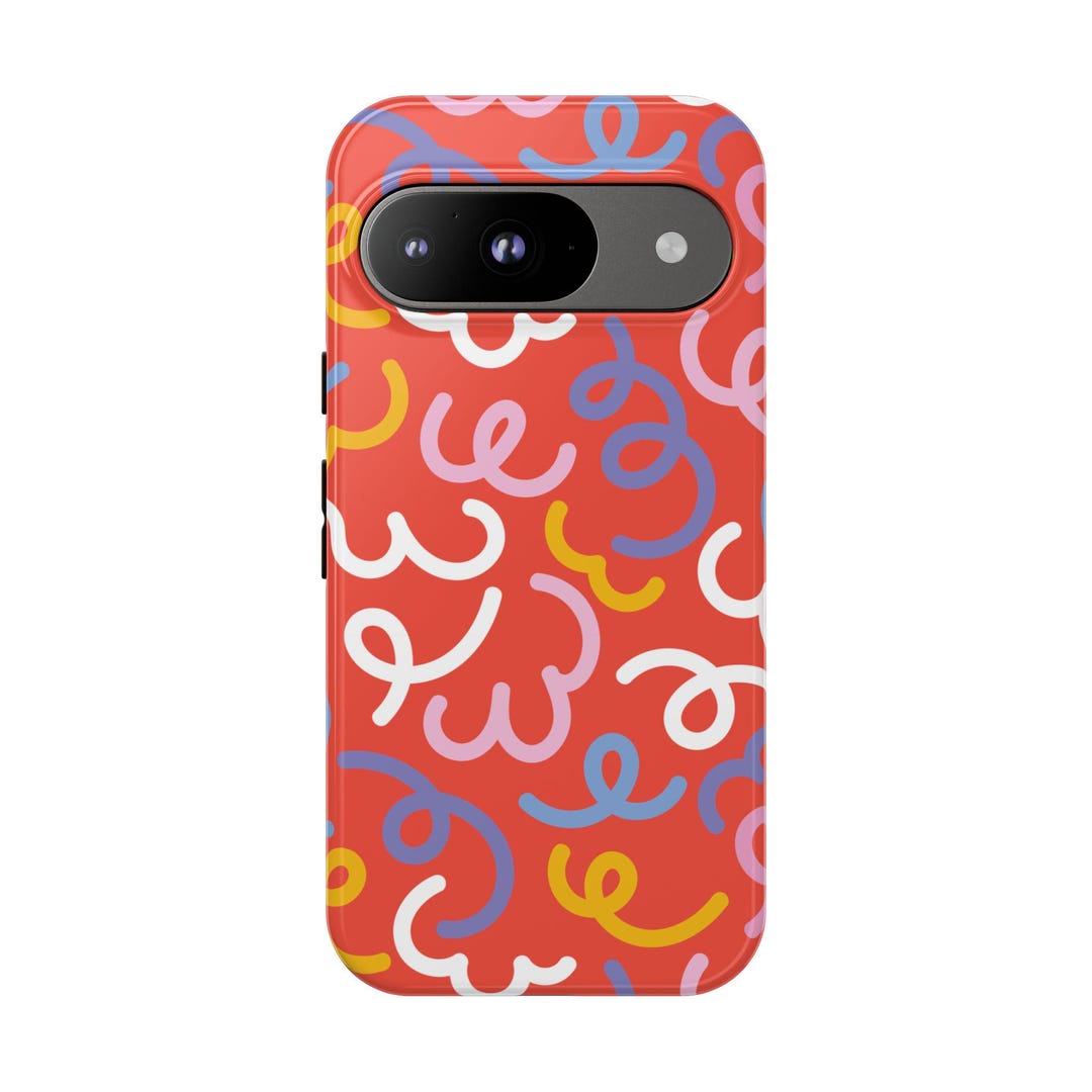 RED SQUIGGLY DOODLE Phone Case | for Pixel 9, Pixel 8, Pixel 7, Pixel 6 ...