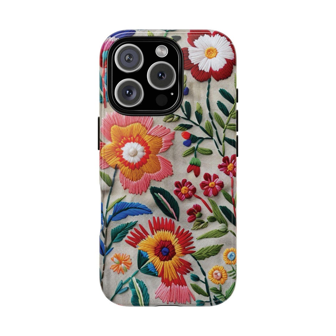 COLORFUL EMBROIDERED FLOWERS Phone Case | for iPhone 17, iPhone 16 ...