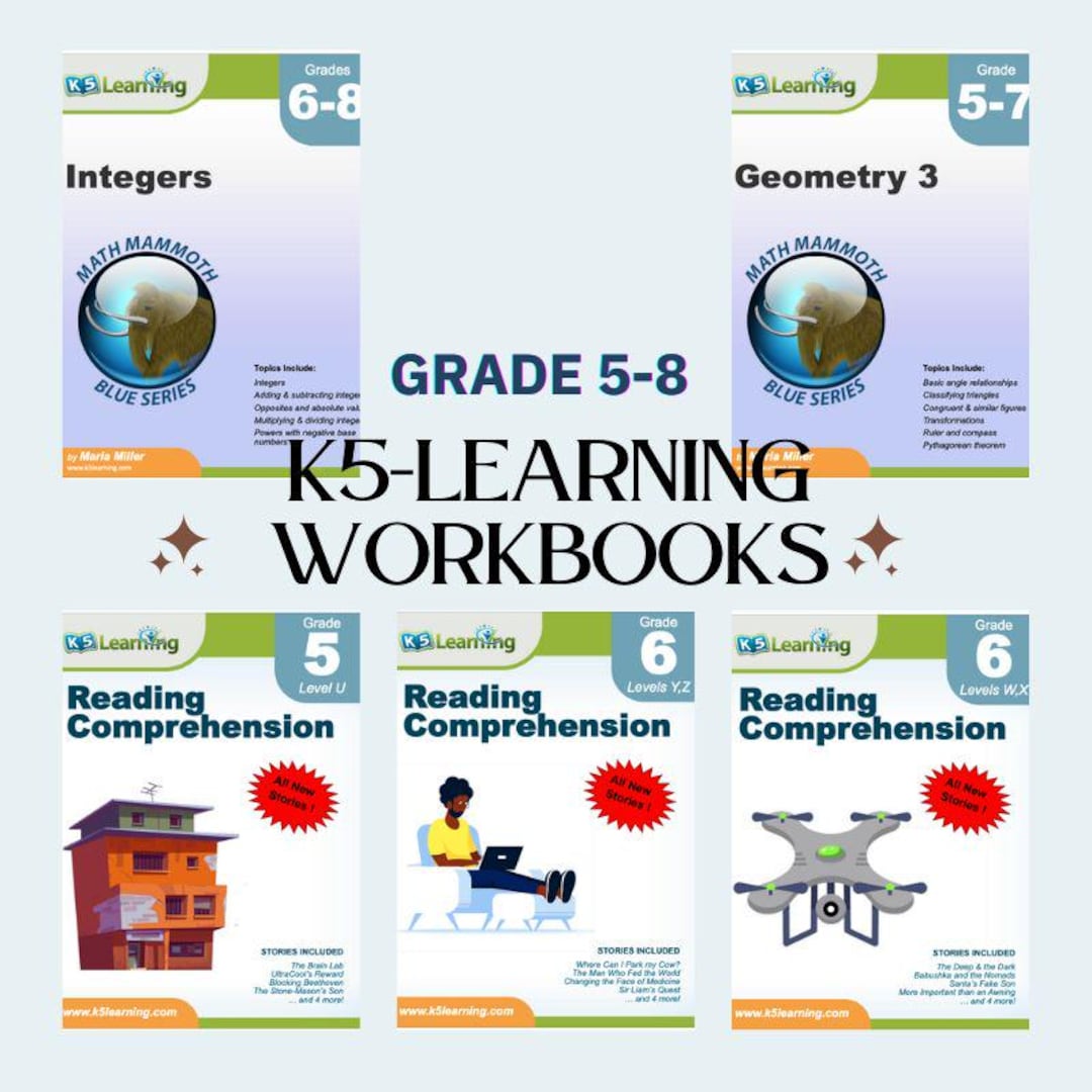 Grade 5-8 Printable Workbook Bundle – Geometry, Integers, & Reading ...