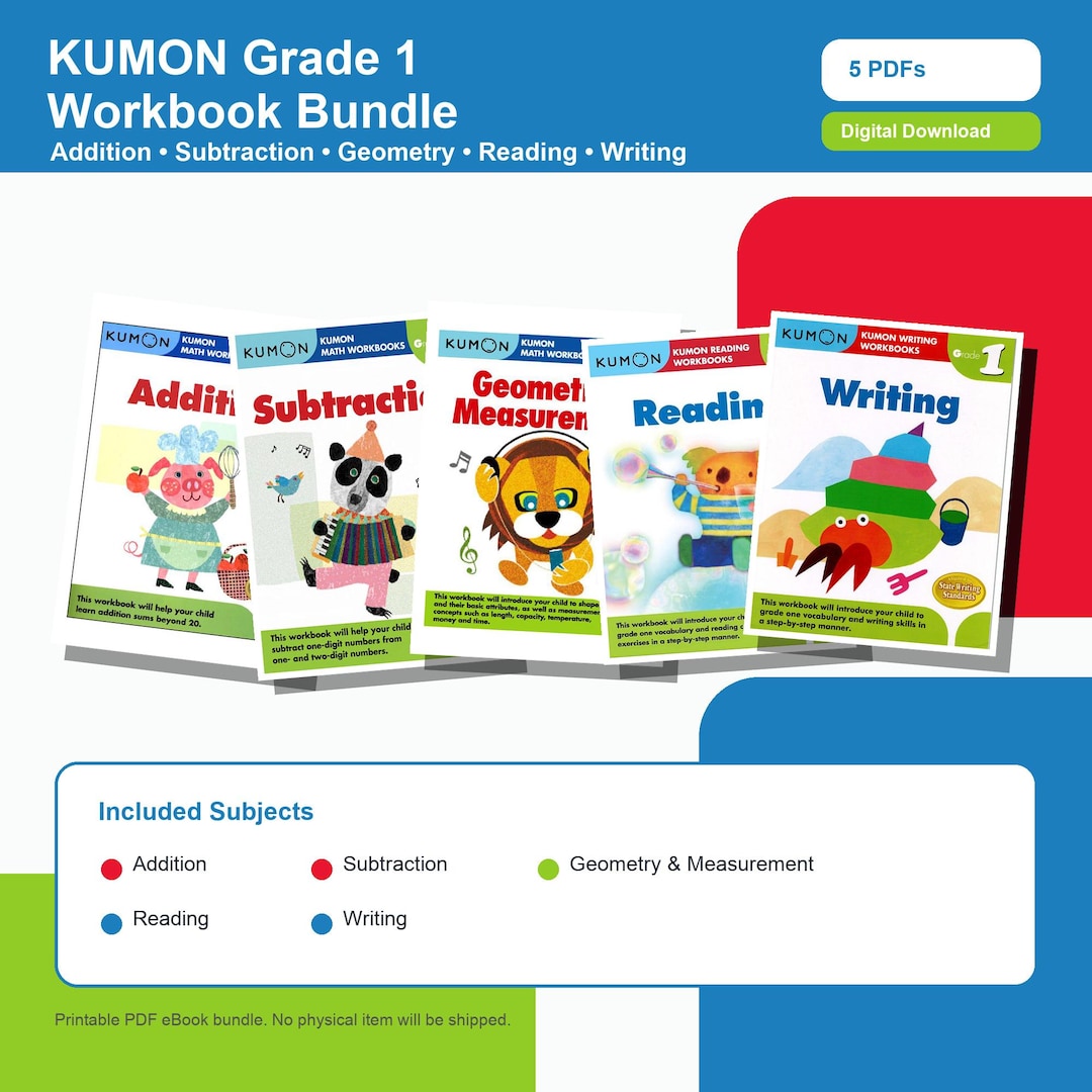 Kumon Workbooks | Grade 1 Bundle | Addition, Subtraction, Geometry ...