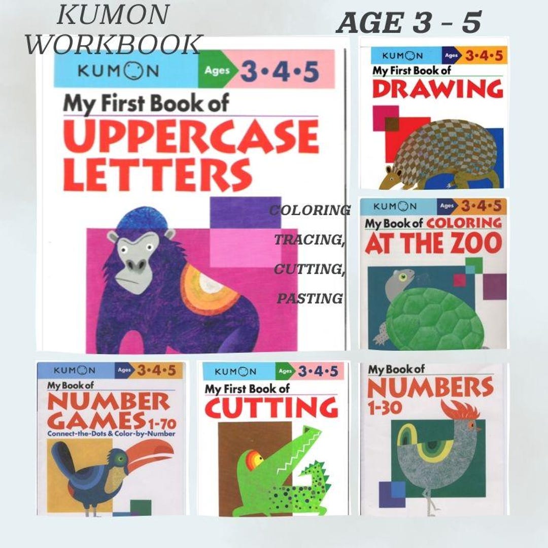 KUMON Pre-k Workbook Bundle - Numbers, Letters, Drawing, Cutting ...