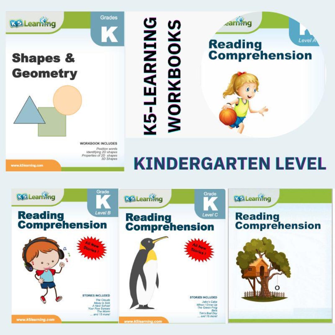 Kindergarten Printable Workbook Bundle - Shapes & Reading Comprehension ...