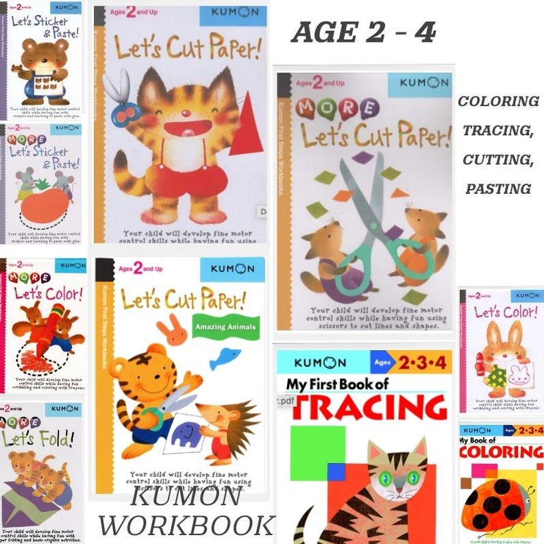 KUMON Preschool Workbook Bundle - Coloring, Tracing, Cutting, Pasting ...