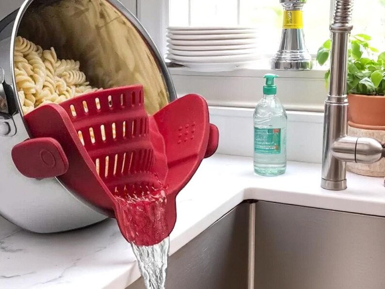 Clip on Pasta Strainer | Snap Fit Food Colander | Easy Drain Kitchen ...