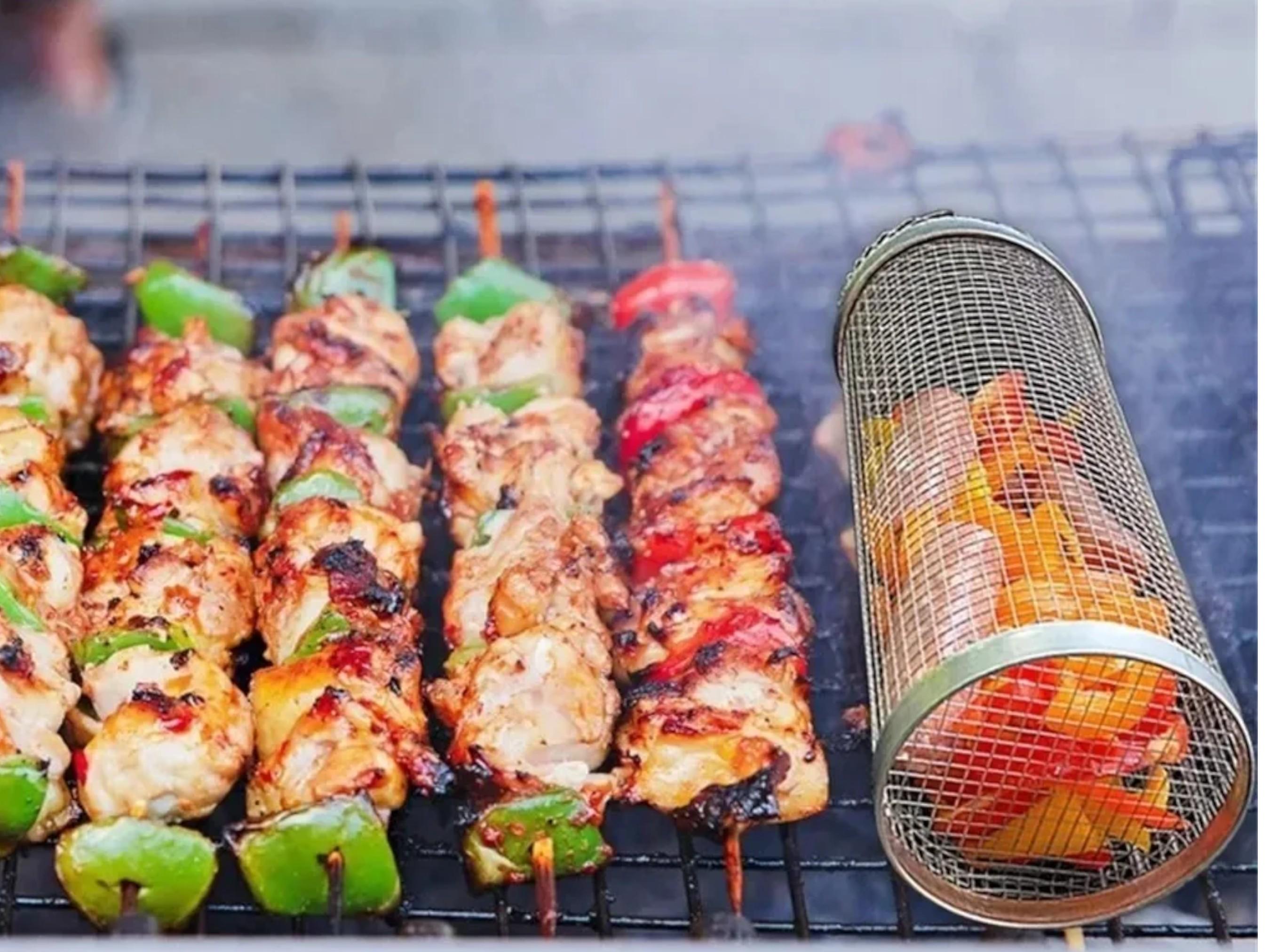Round Grill Basket | Portable Wire Mesh Cylinder | Outdoor Cooking Rack ...