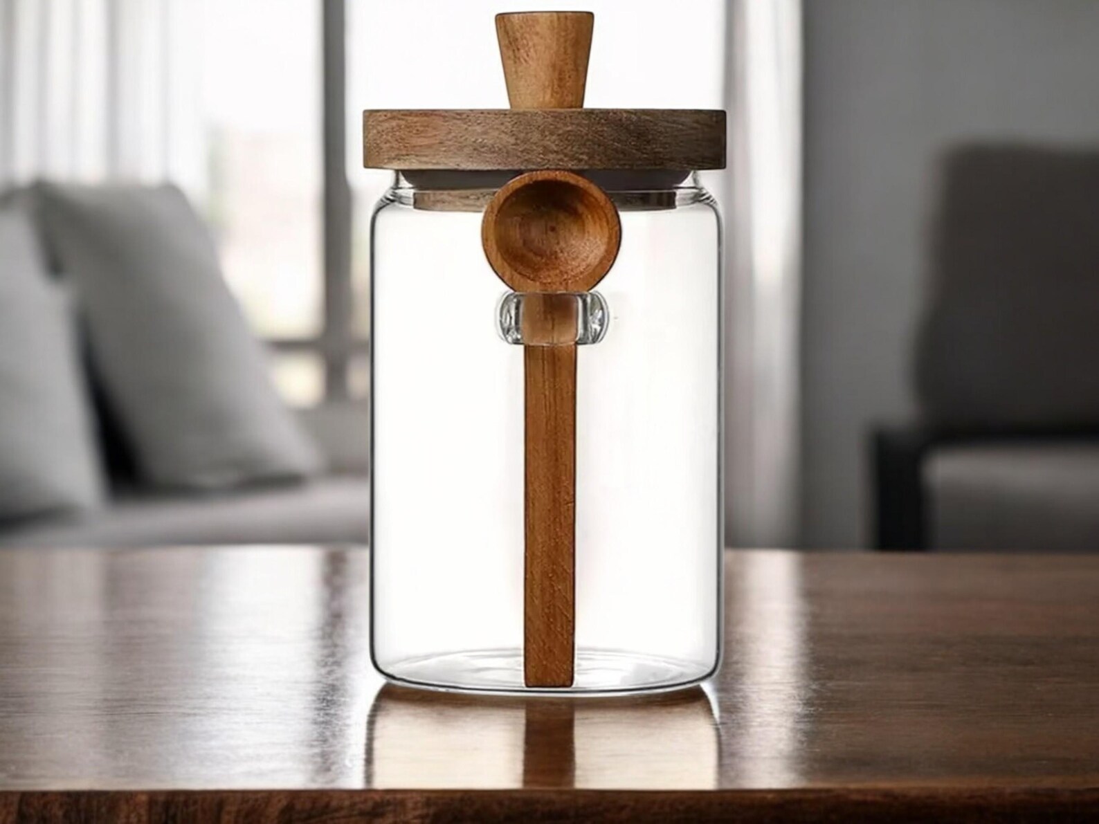Food Storage With Wooden-lids Spoon | Airtight Jar for Coffee & Tea ...