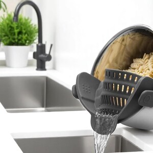 Clip on Pasta Strainer | Snap Fit Food Colander | Easy Drain Kitchen ...