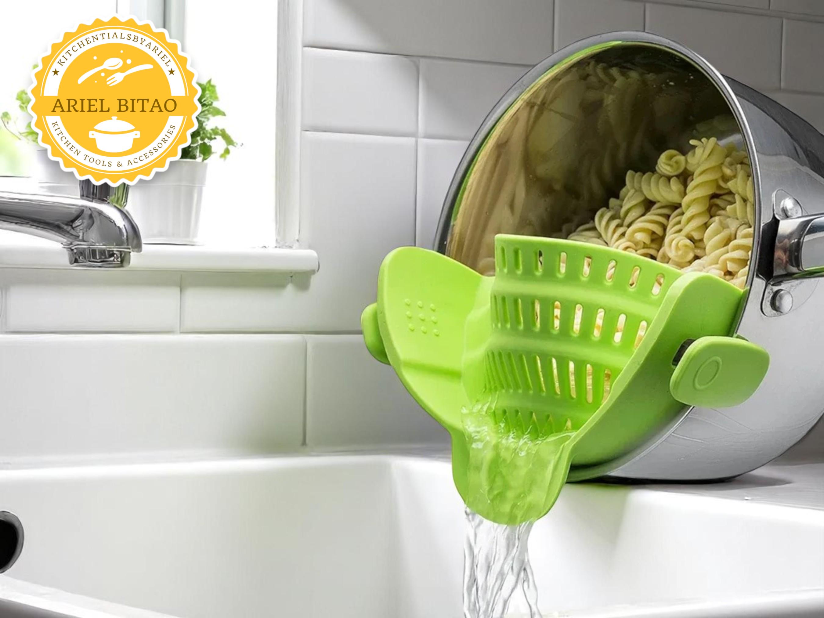 Clip on Pasta Strainer | Snap Fit Food Colander | Easy Drain Kitchen ...