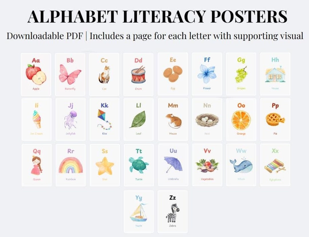 Classroom Literacy Alphabet Posters | Letter & Picture Cards for Early ...