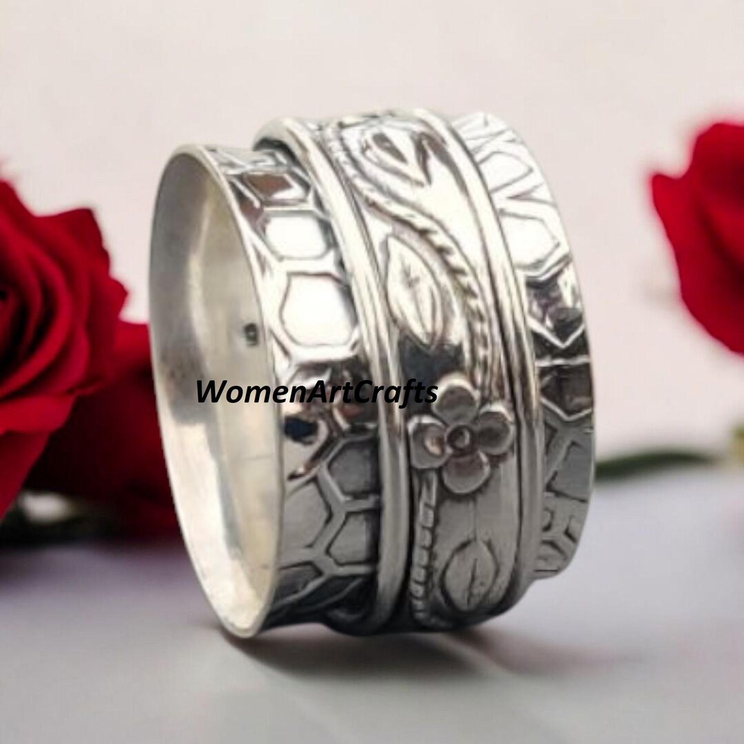 14mm Wide Silver Designer Spinner Ring - Handcrafted 925 Sterling ...