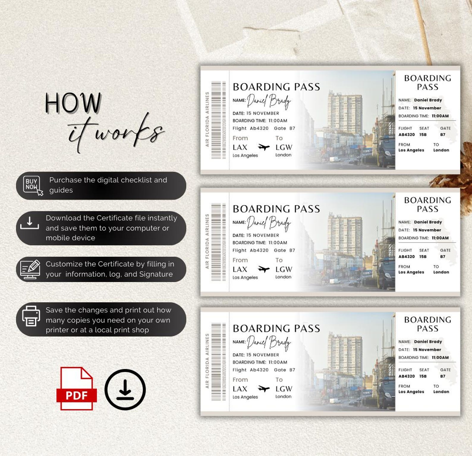 Boarding Pass Template | Editable Flight Ticket for Travel, Events ...