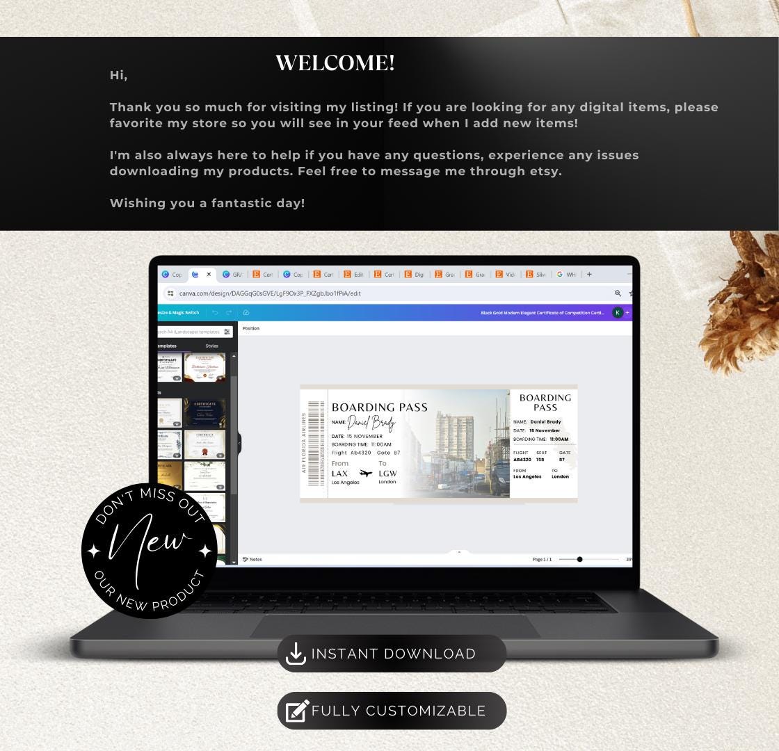 Boarding Pass Template | Editable Flight Ticket for Travel, Events ...