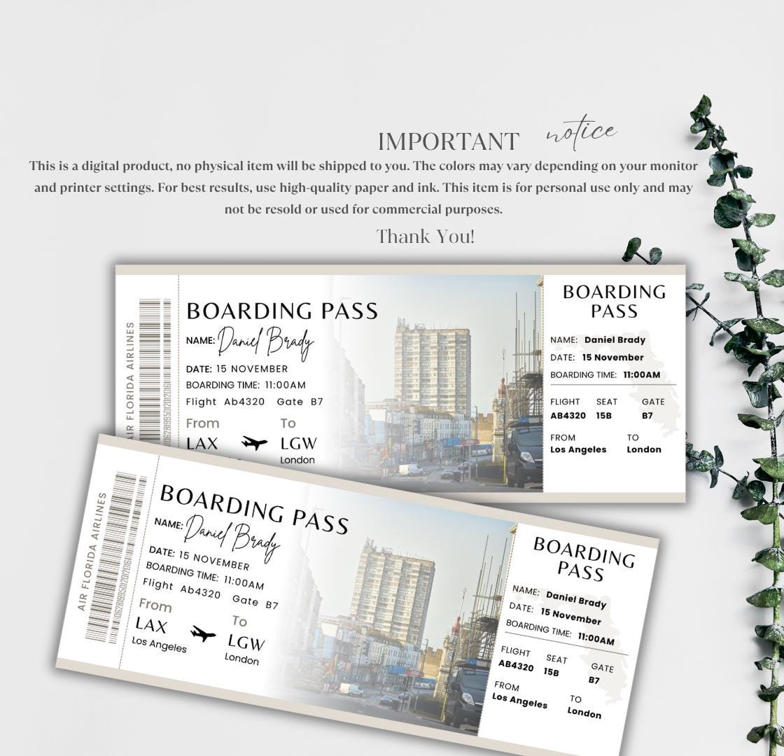 Boarding Pass Template | Editable Flight Ticket for Travel, Events ...