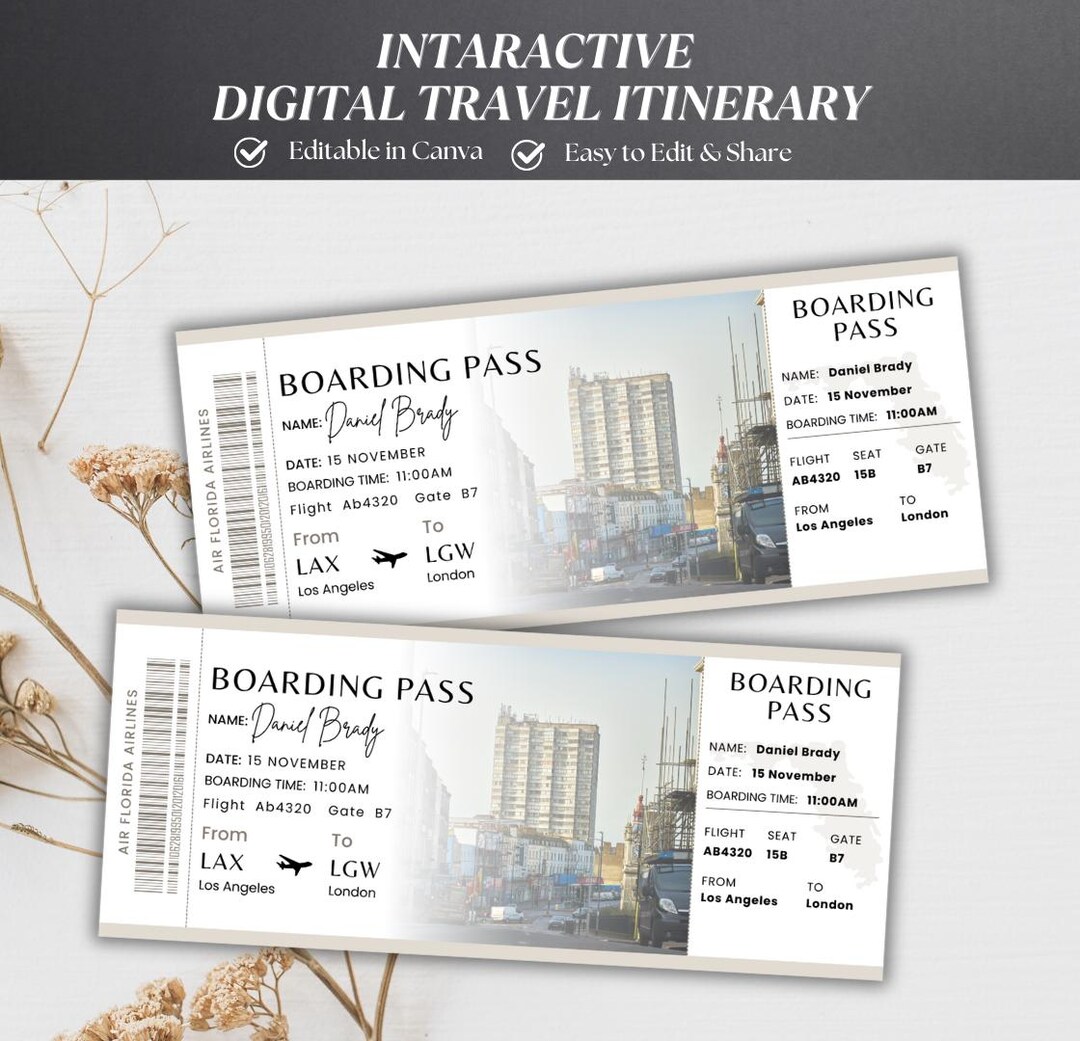 Boarding Pass Template | Editable Flight Ticket for Travel, Events ...