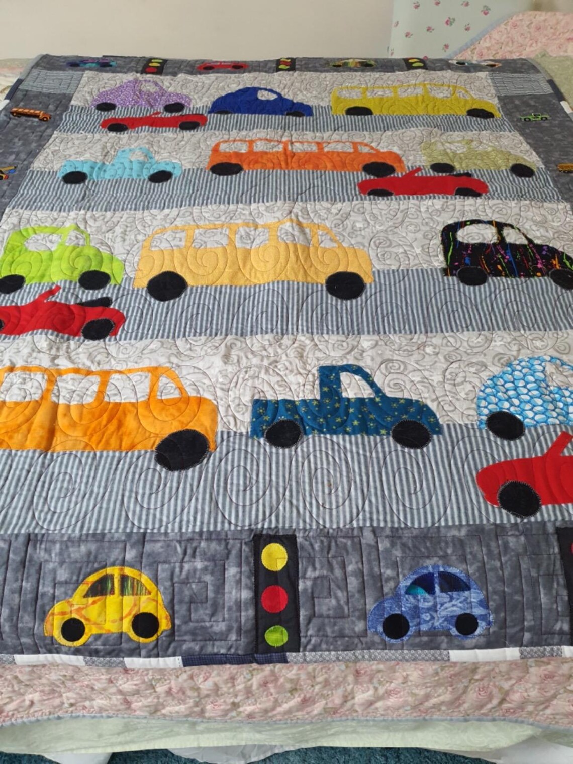 Handmade Reversible Cars VW Van Quilt | Unique Transport Themed Patchwork Blanket - Etsy